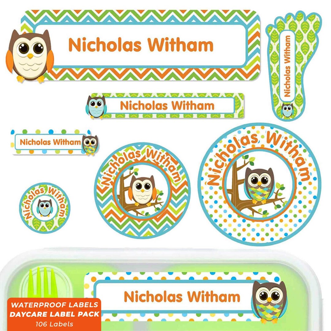 Daycare Label Pack, Name Labels for Daycare, Owls (green) - Etsy