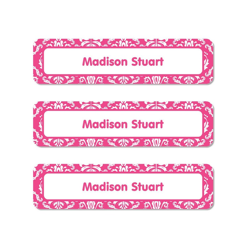 Rectangle Name Labels 4 Sizes Damask 20 Colors | Etsy