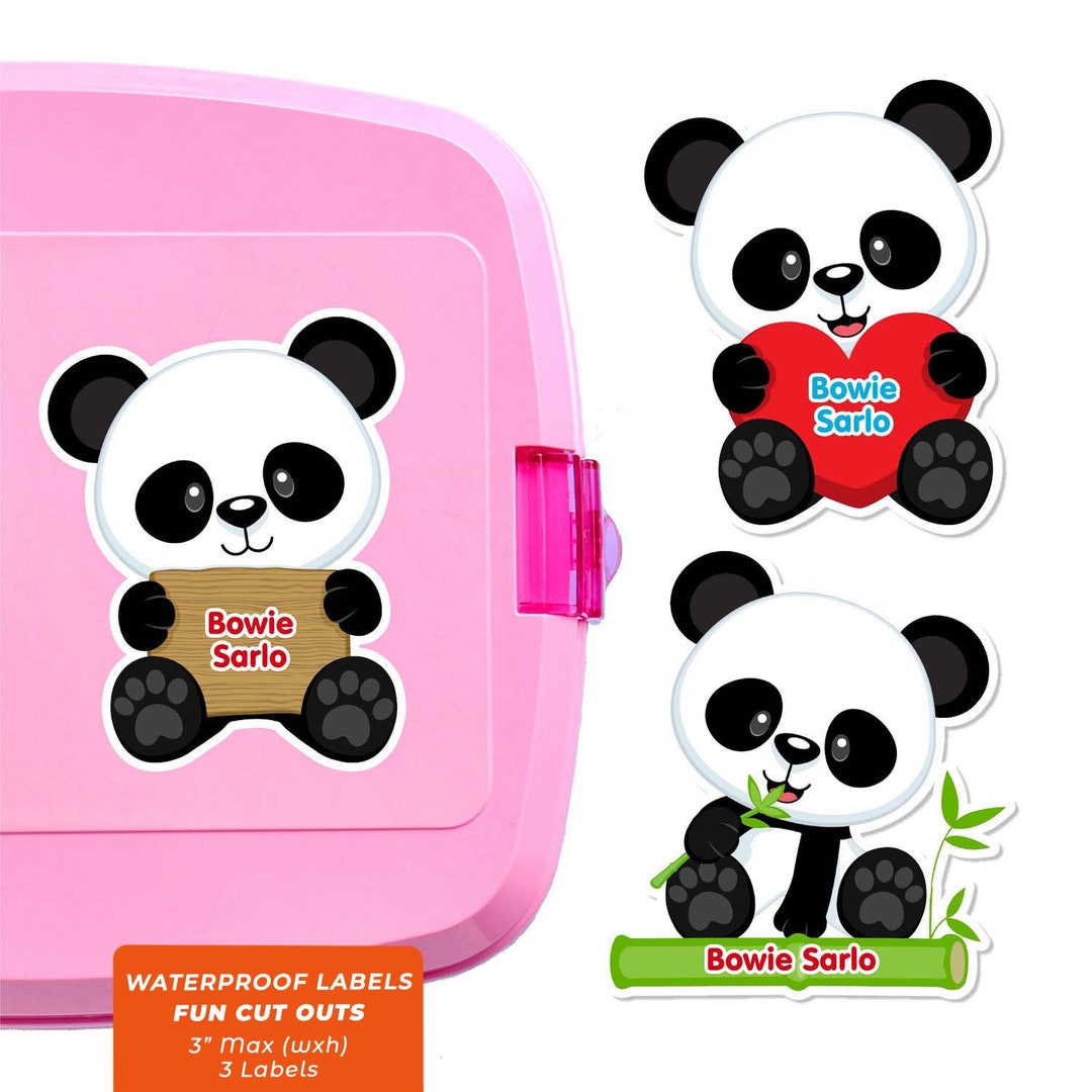 Fun Cut Outs, Name Labels for Kids Water Bottles, Pandas (red) - Etsy