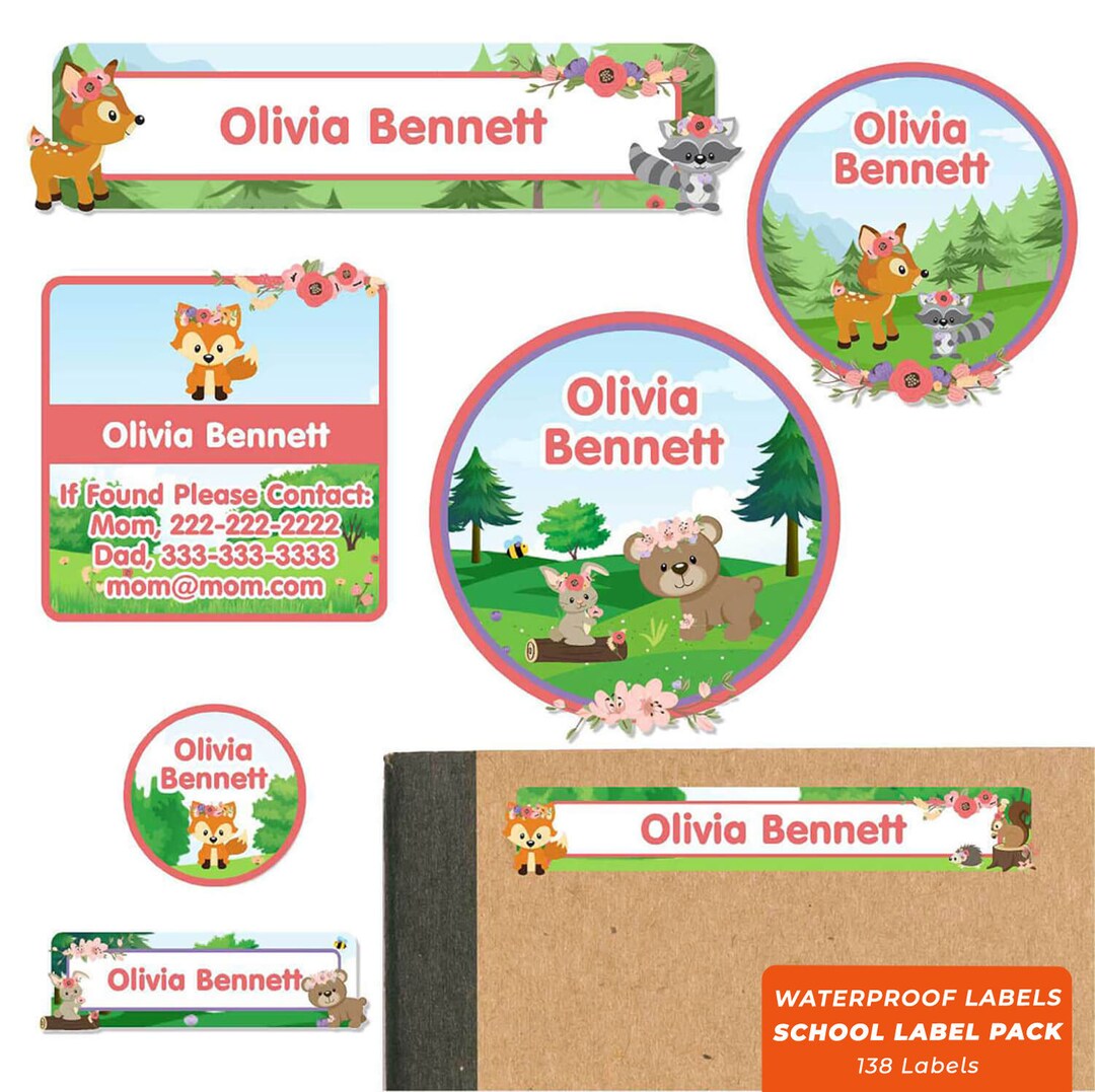 School Name Label Pack Forest Friends coral - Etsy