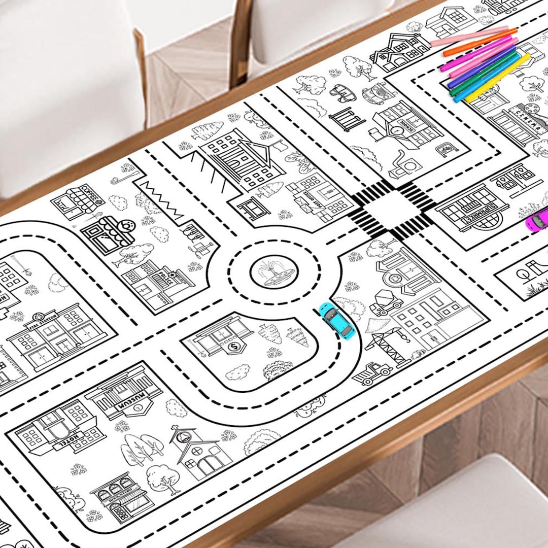 Giant Cityscape Coloring Poster, Kids Activity Tablecloth - Etsy