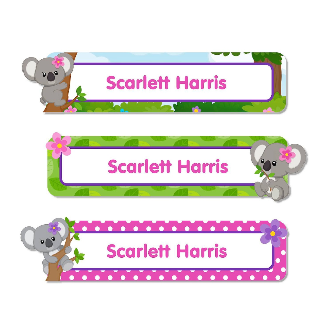 Rectangle Name Labels 4 Sizes Koala Girl | Etsy