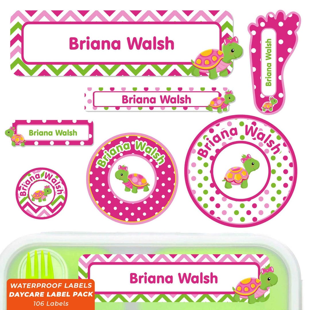Daycare Label Pack, Name Labels for Daycare, Turtles (pink) - Etsy