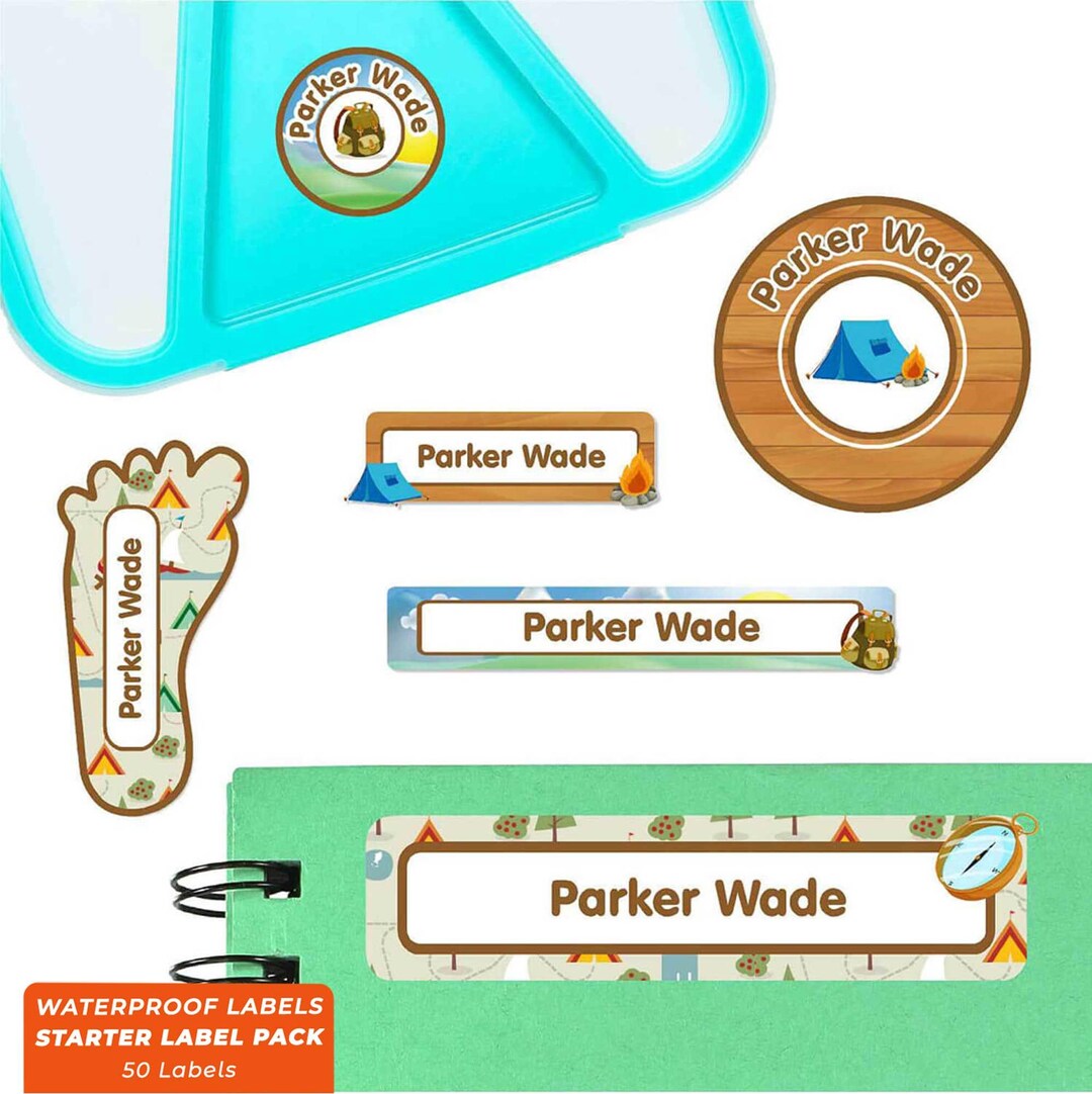 Starter Name Sticker Pack, Camping (brown) - Etsy