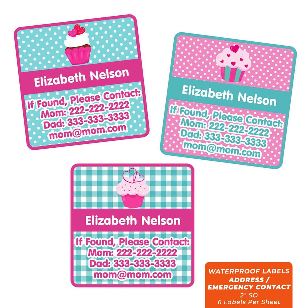 Emergency Contact Stickers, Cupcakes - Etsy