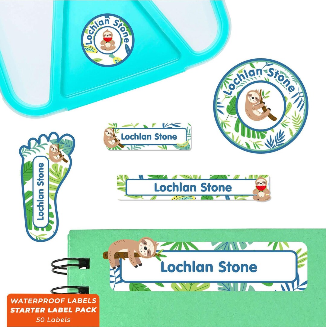 Starter Name Sticker Pack, Sloths (blue) - Etsy