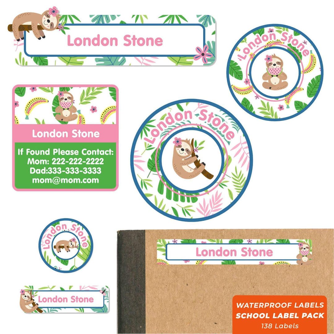 Ultimate School Label Pack, Sloths (pink) - Etsy