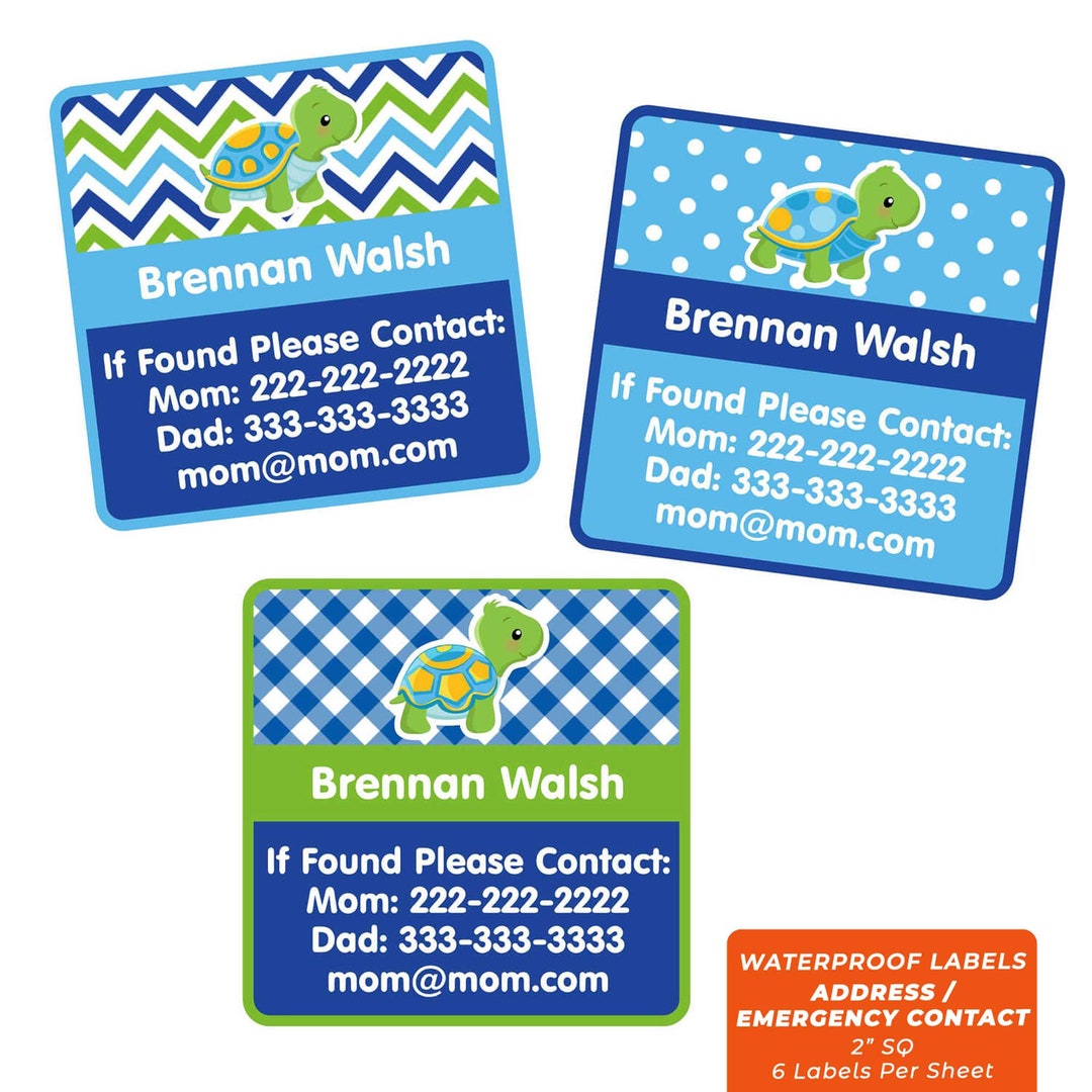 Emergency Contact Stickers, Turtles (blue) - Etsy