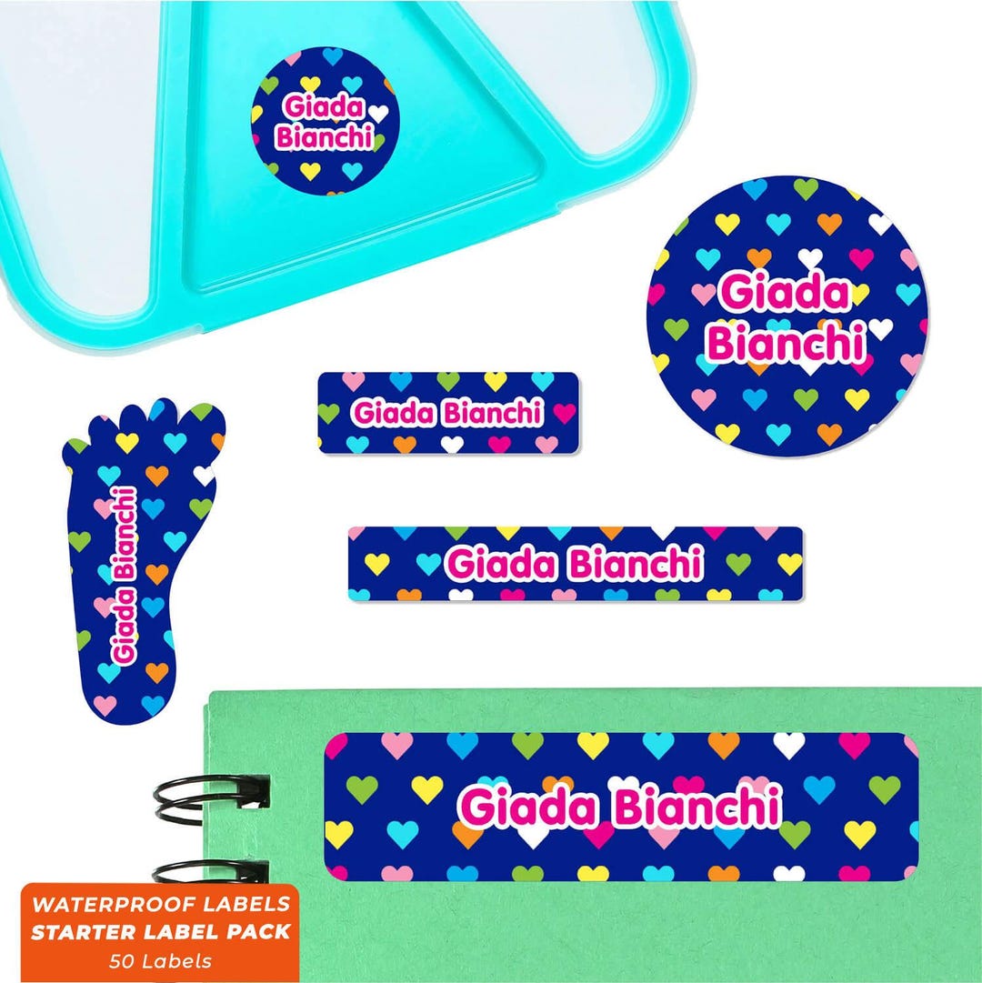 Starter Name Sticker Pack, Hearts Multicolor (2 Colors) - Etsy