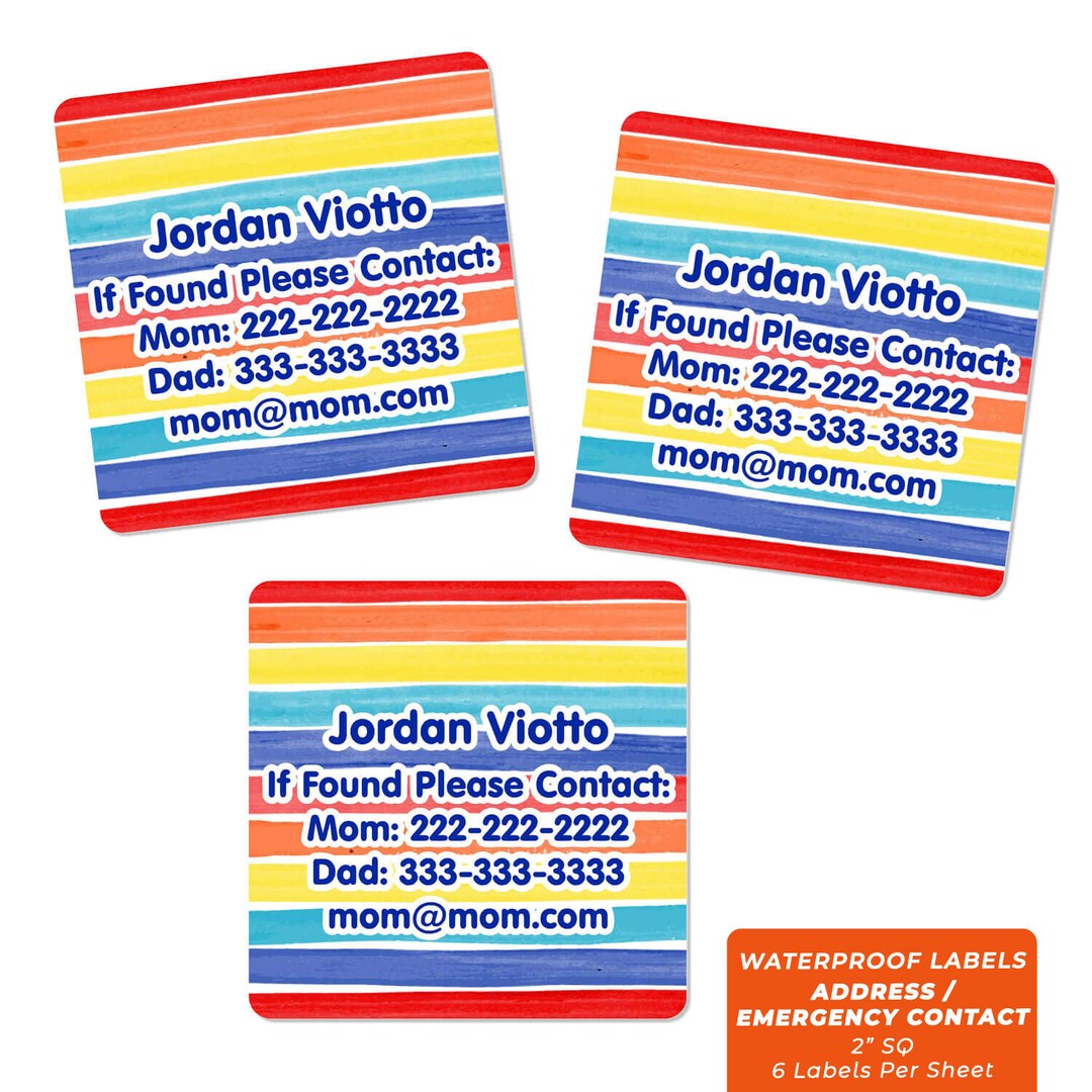 Emergency Contact Stickers, Stripes (8 Colors) - Etsy