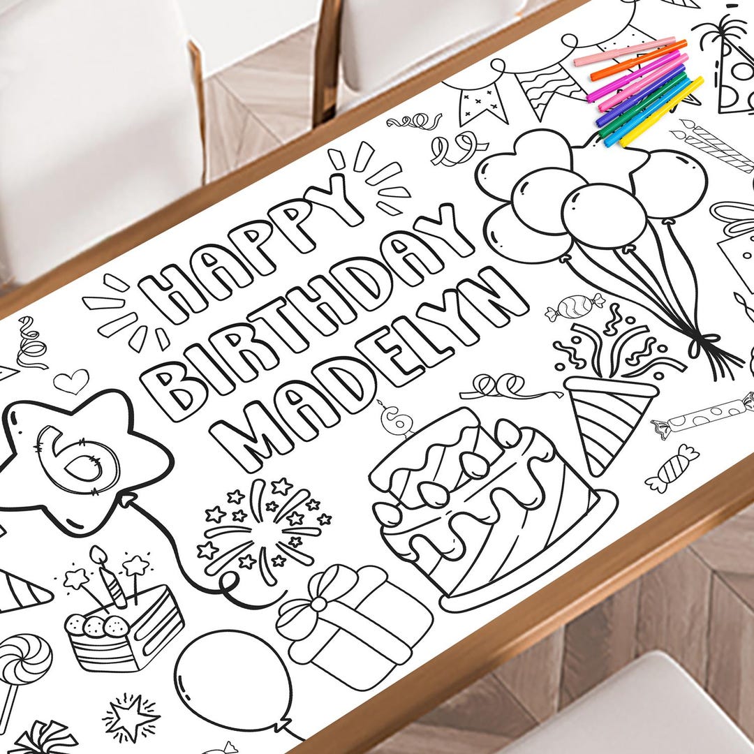 Giant Birthday Coloring Poster, Customizable Party Activity (72" X 29.5 ...