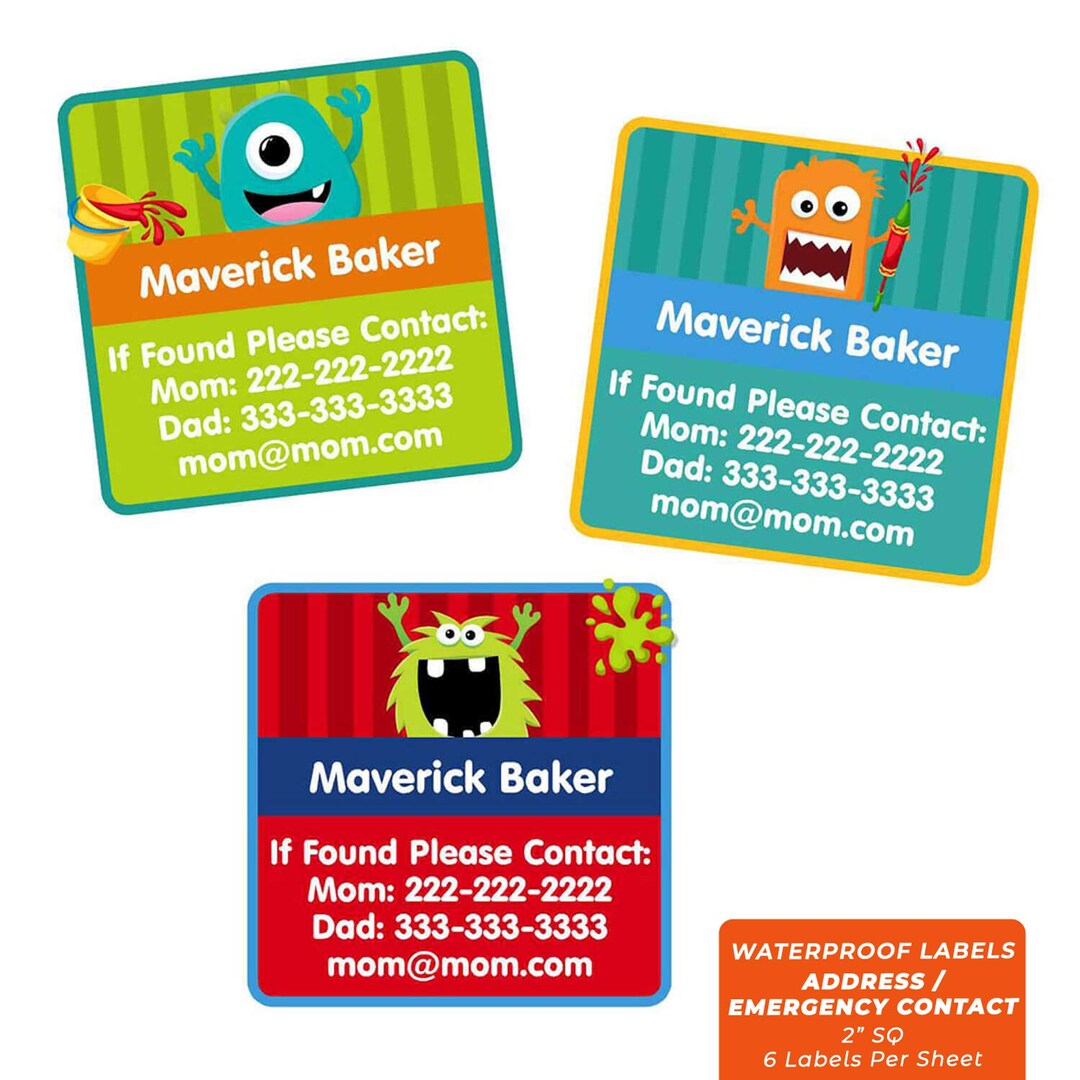 Emergency Contact Stickers, Monster Mayhem - Etsy