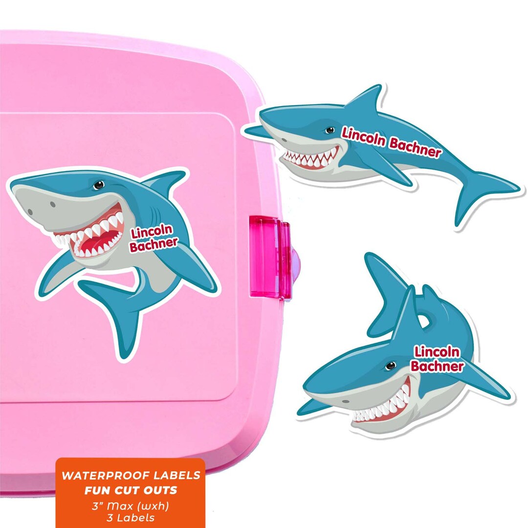Fun Cut Outs, Name Labels for Kids Water Bottles, Sharks - Etsy