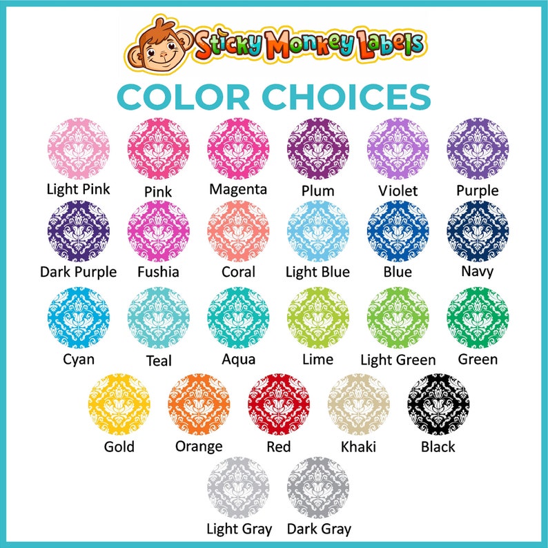 Starter Name Label Pack Damask 20 Colors - Etsy