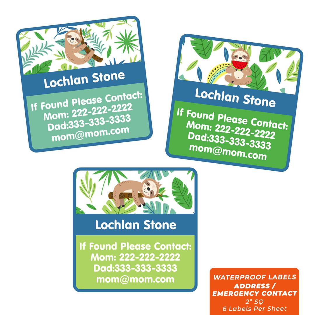 Emergency Contact Stickers, Sloths (blue) - Etsy