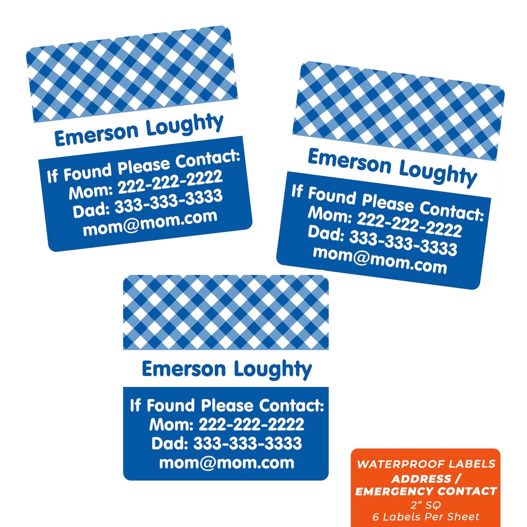 Emergency Contact Stickers, Gingham (20+ Colors) - Etsy