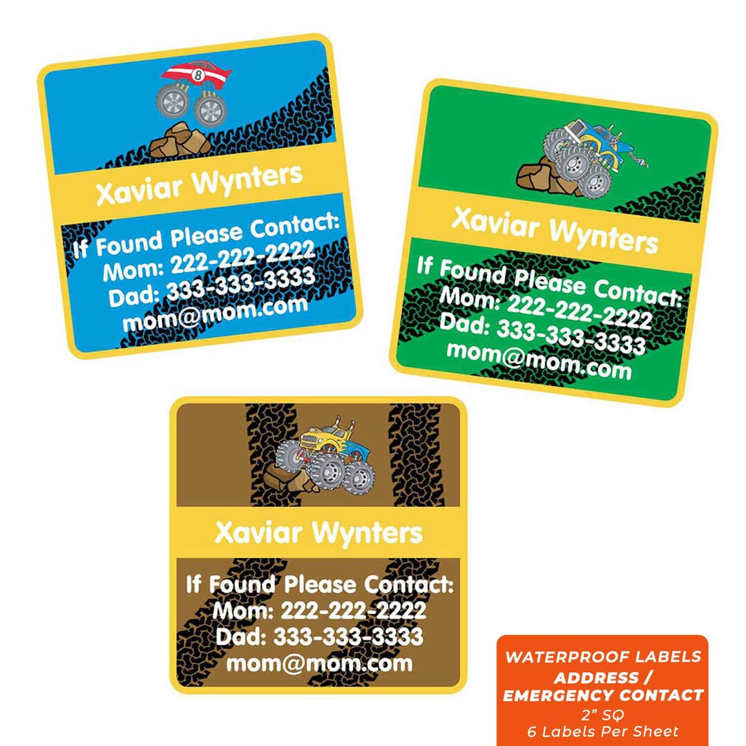 Emergency Contact Stickers, Monster Trucks - Etsy