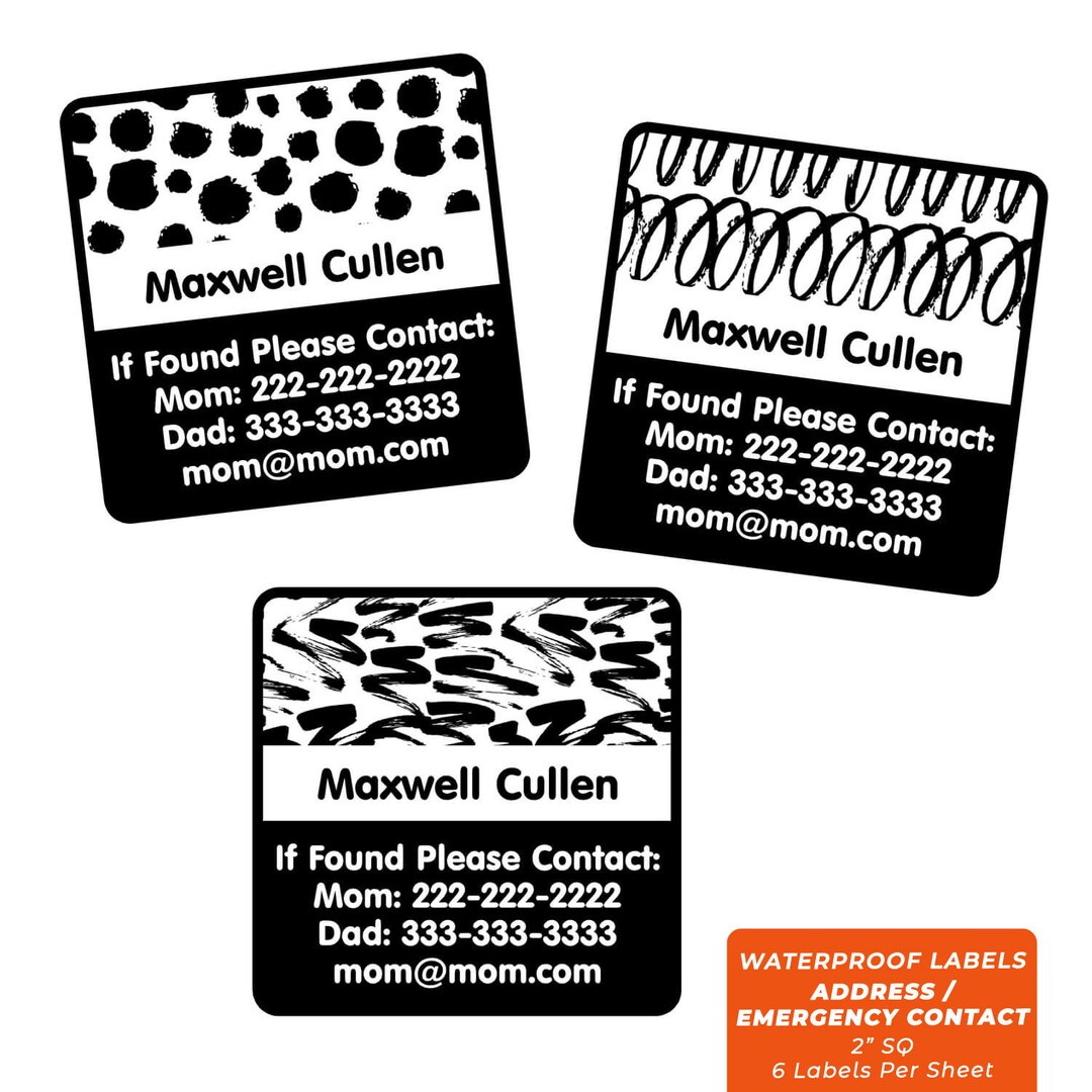 Emergency Contact Labels, Black and White Abstract - Etsy