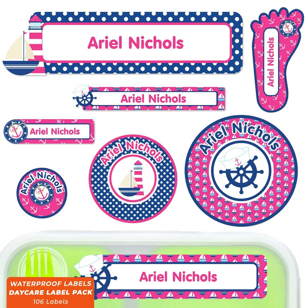 Daycare Label Pack, Name Labels for Daycare, Nautical pink - Etsy