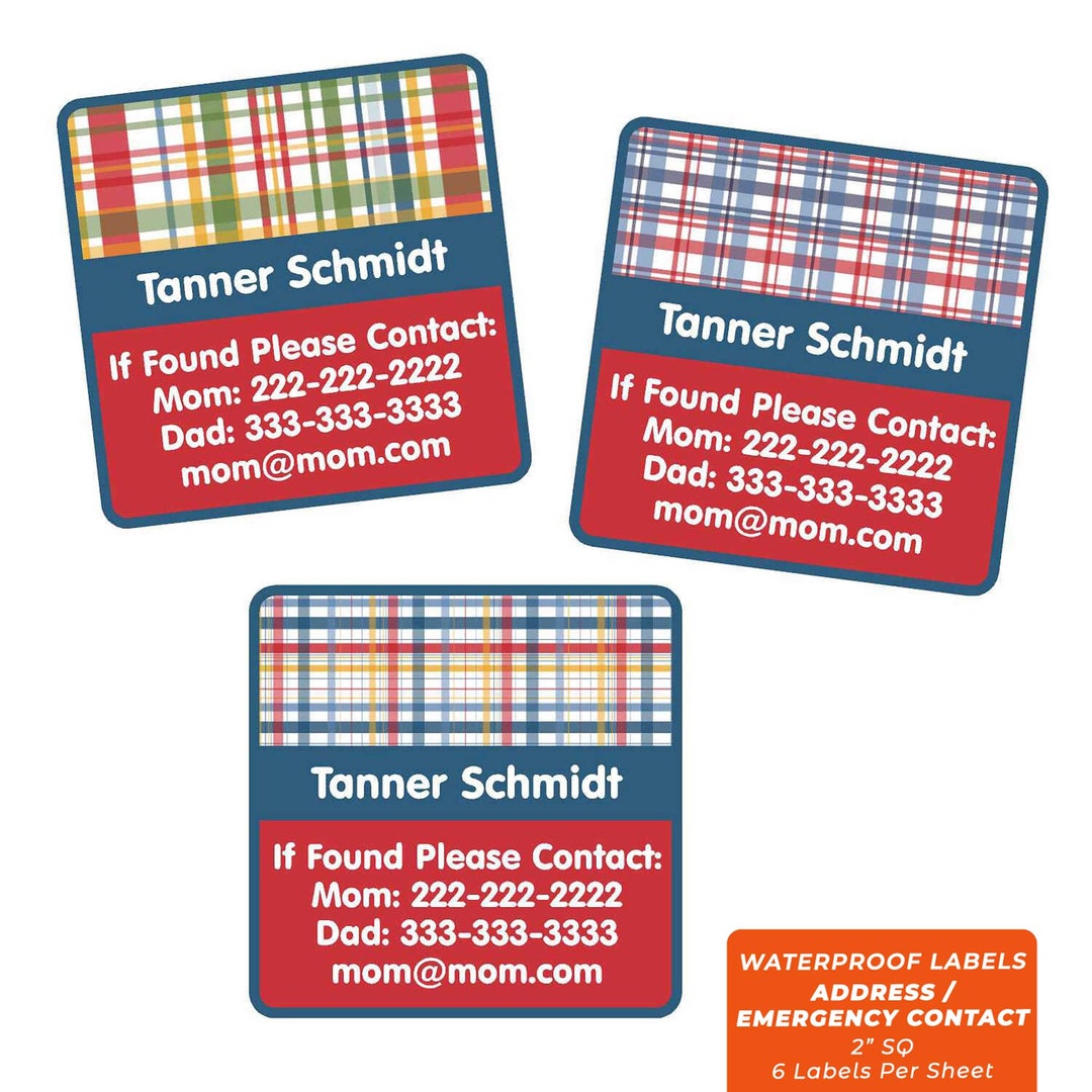 Emergency Contact Stickers, Perfectly Plaid - Etsy