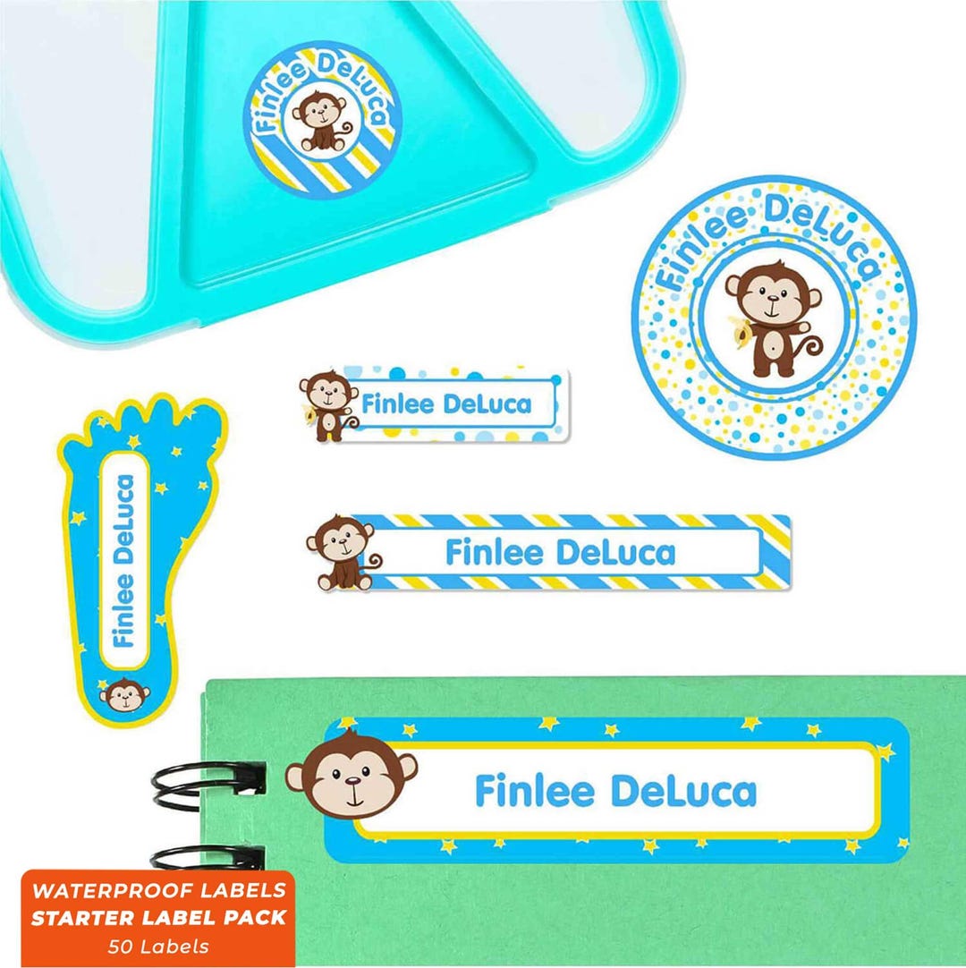 Starter Name Sticker Pack, Monkey (blue) - Etsy