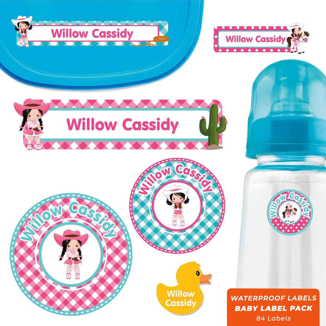 Baby Label Pack, Baby Labels for Daycare, Cowgirl pick Hair Color - Etsy