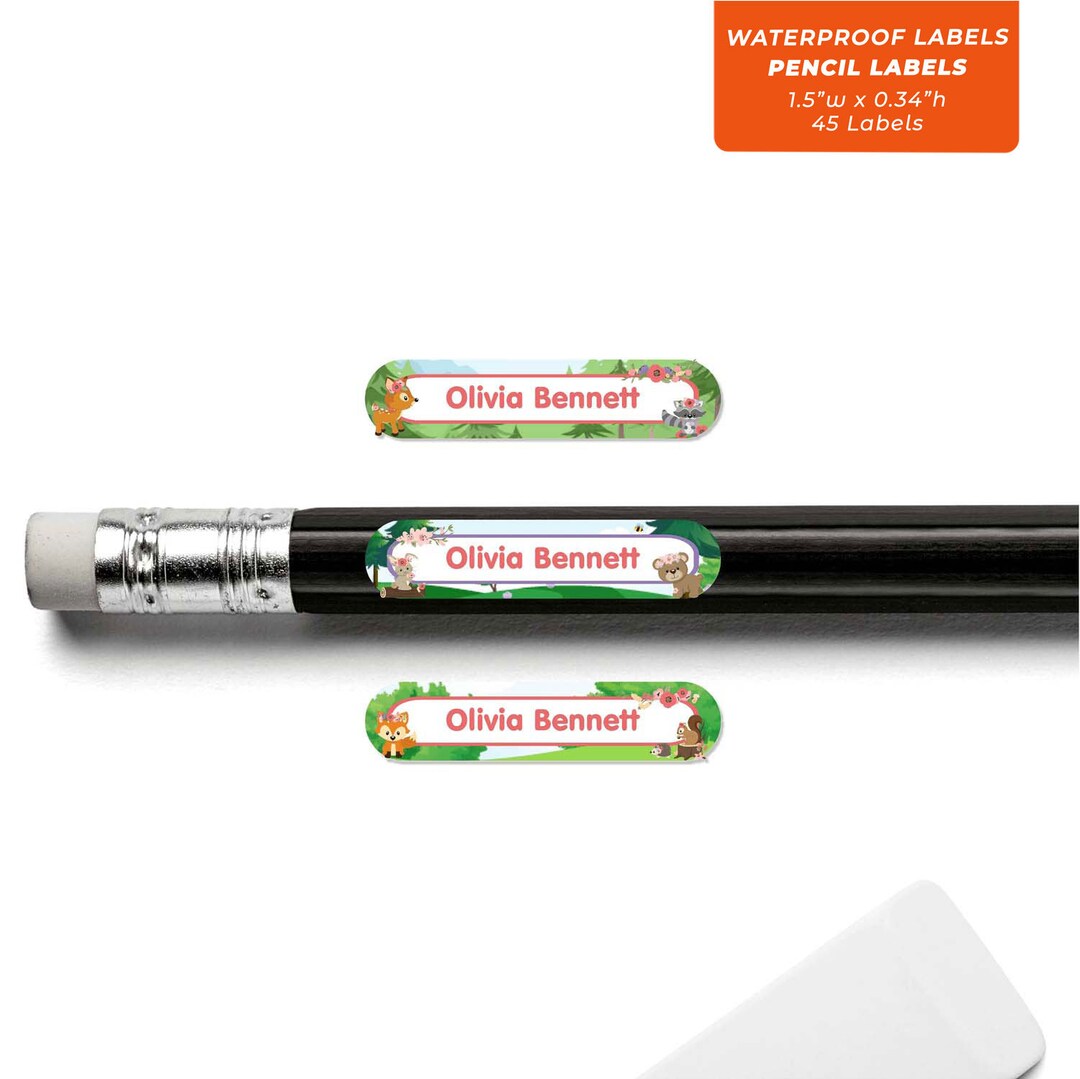 Pencil Name Labels, Forest Friends coral - Etsy