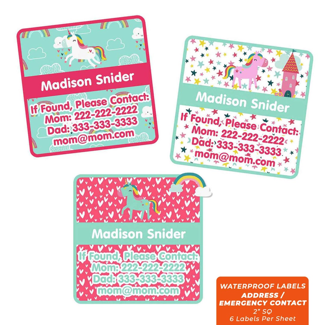 Emergency Contact Stickers, Unicorns - Etsy