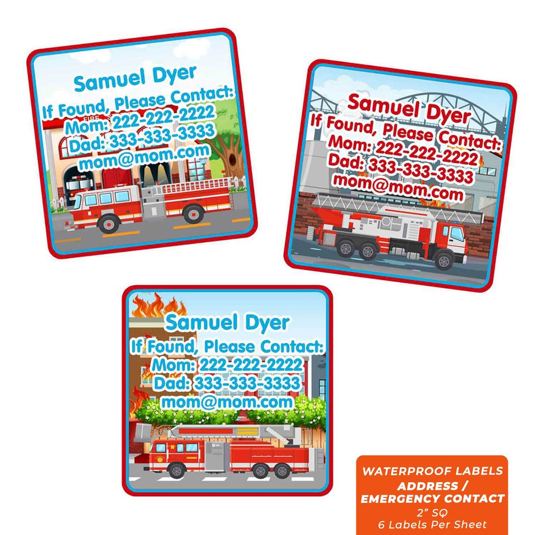 Emergency Contact Stickers, Fire Trucks - Etsy