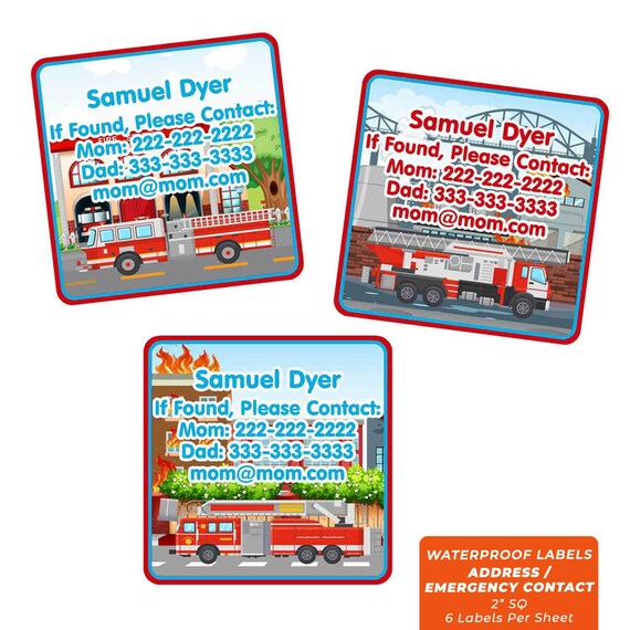 Emergency Contact Labels Fire Trucks | Etsy