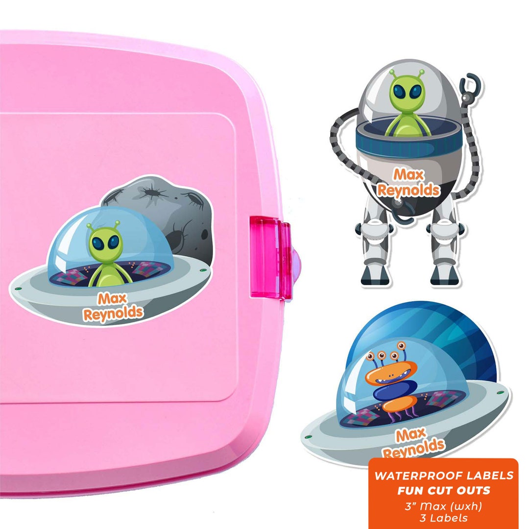 Fun Cut Outs, Name Labels for Kids Water Bottles, Aliens - Etsy