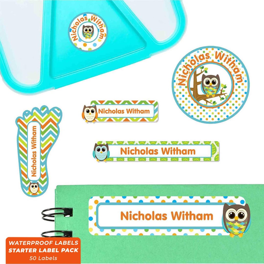 Starter Name Sticker Pack, Owls (green) - Etsy