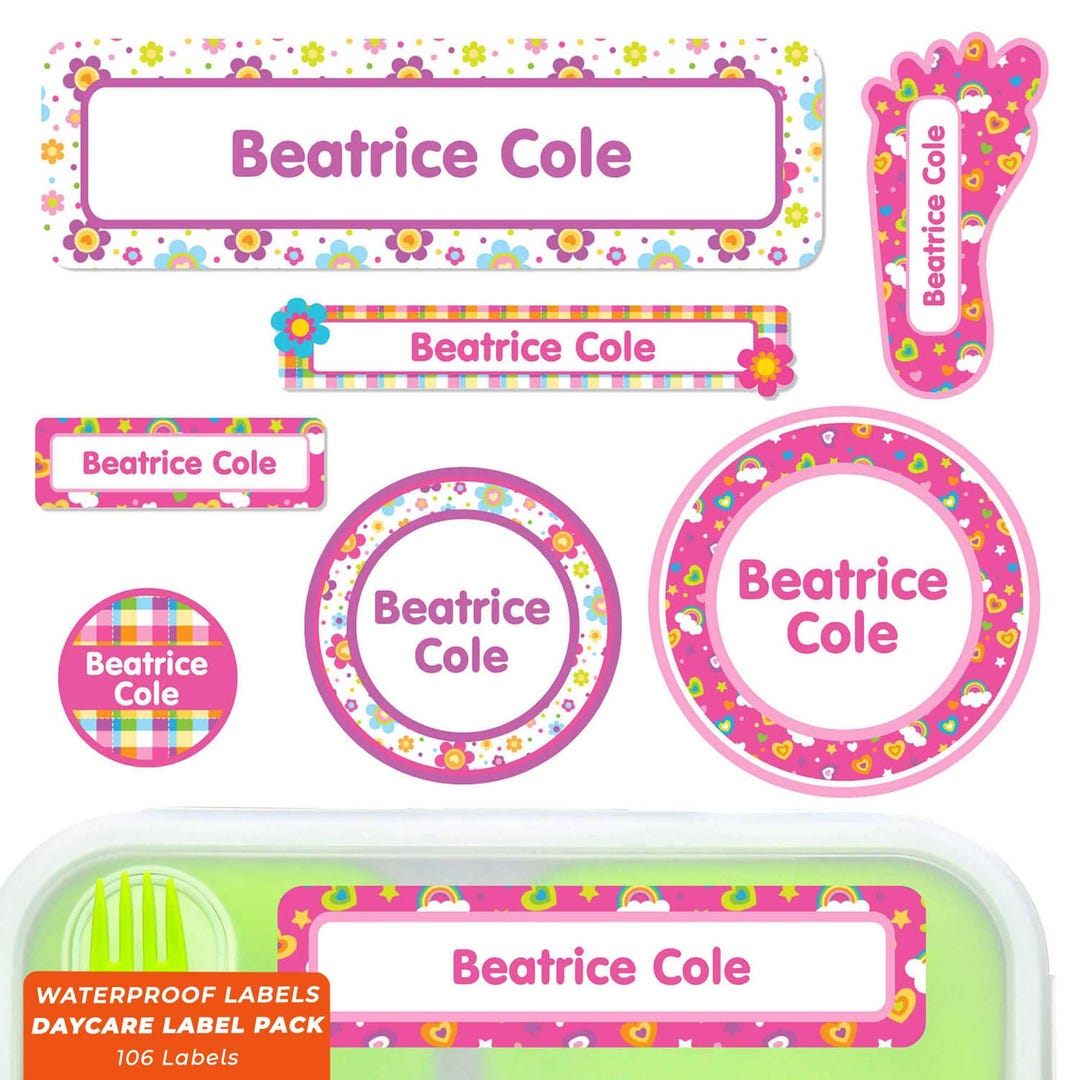 Daycare Label Pack, Name Labels for Daycare, Flowers and Rainbows - Etsy