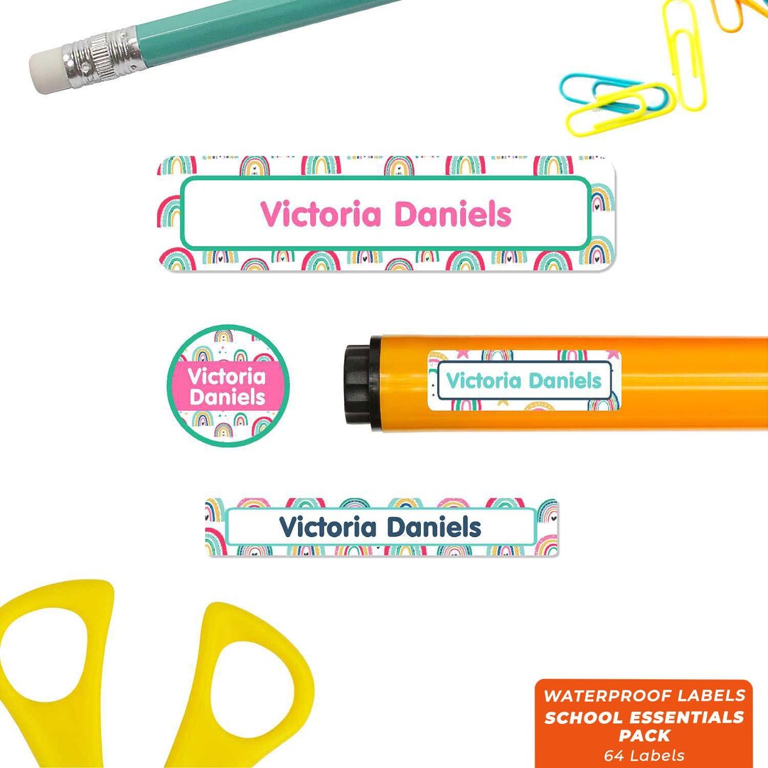 School Essentials Label Pack | School Name Labels | Personalized School Labels | Rainbows - Etsy