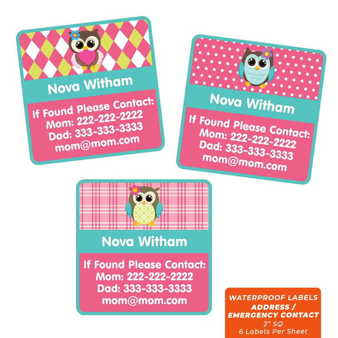 Emergency Contact Stickers, Owls (pink) - Etsy