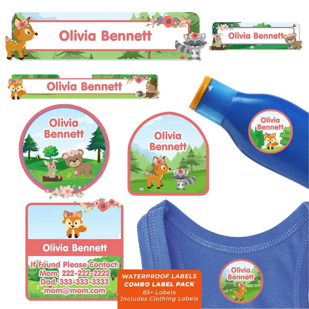 Camp Labels Pack With Camp Clothing Labels, Forest Friends (coral) - Etsy