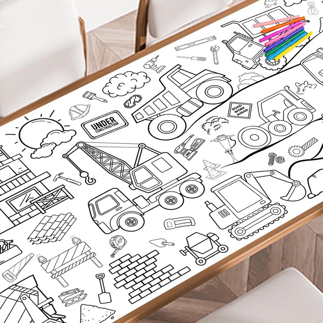 Construction Site Giant Coloring Poster, Large Coloring Poster - Etsy