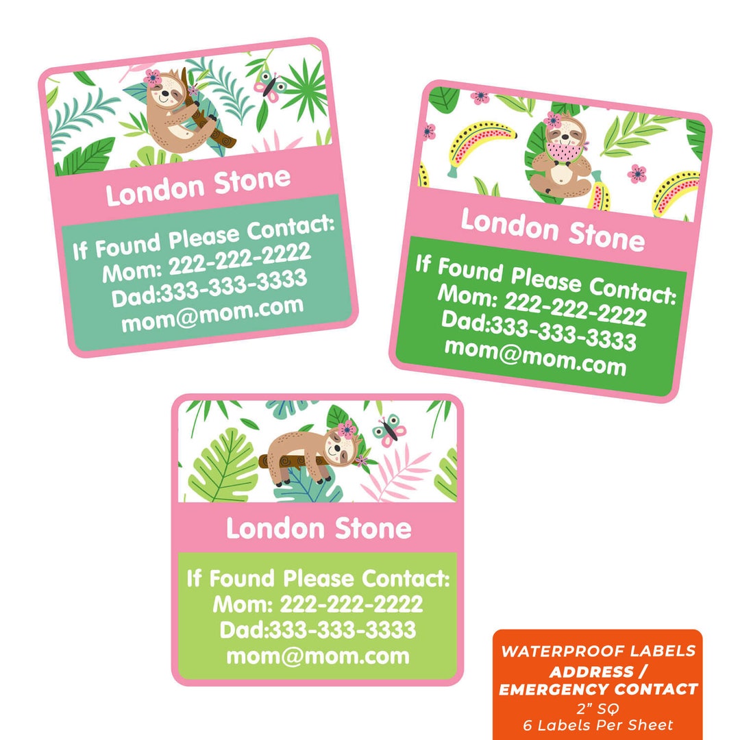 Emergency Contact Stickers, Sloths (pink) - Etsy