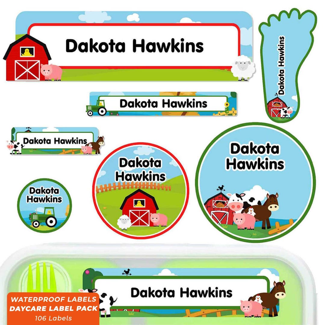Daycare Label Pack, Name Labels for Daycare, Farm Animals - Etsy
