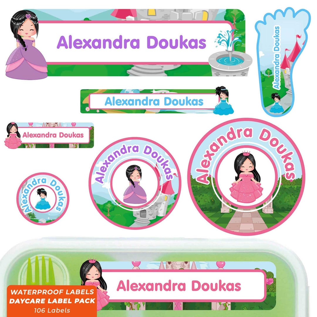 Daycare Label Pack, Name Labels for Daycare, Princess (pick Hair/skin ...