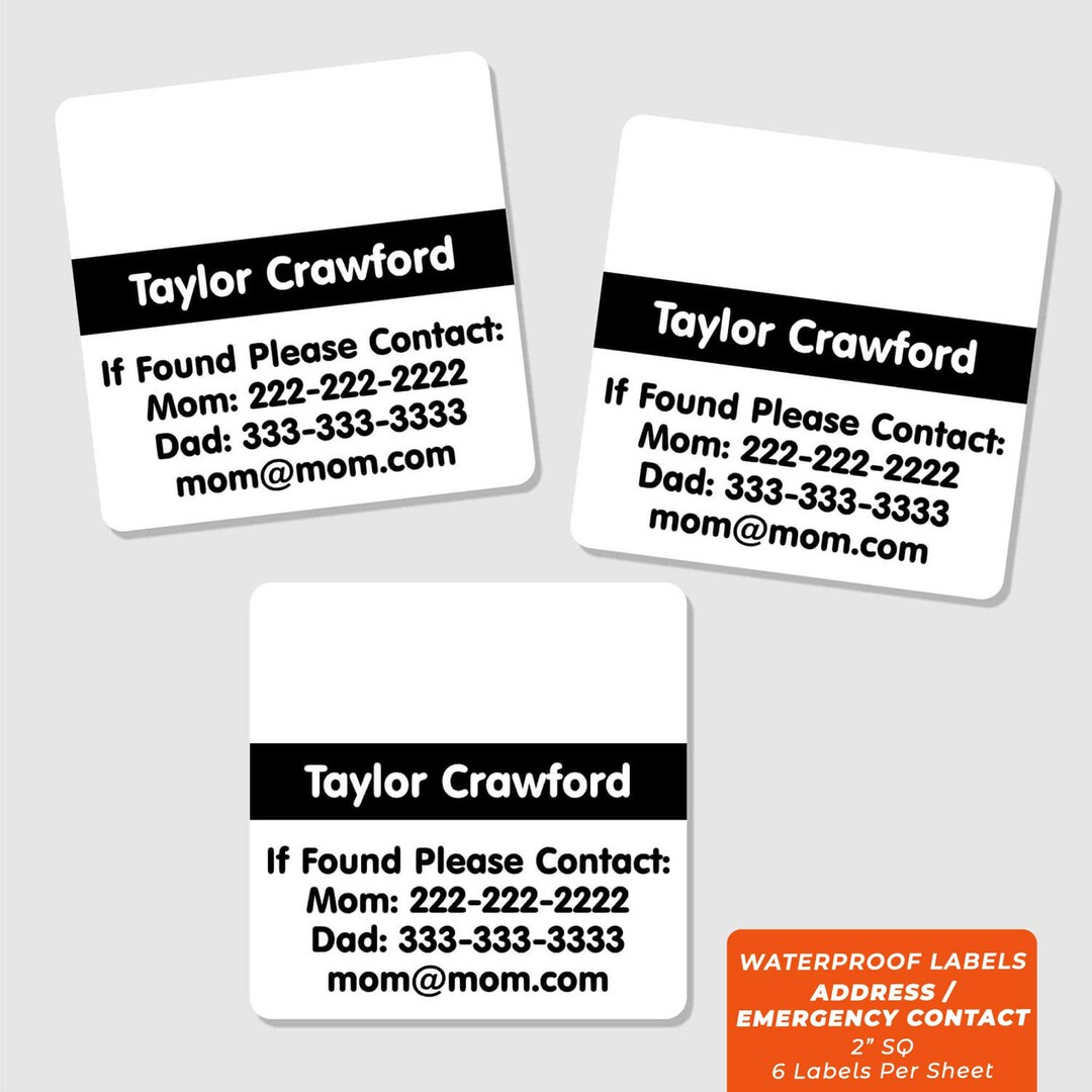 Emergency Contact Stickers, Simply White (20+ Colors) - Etsy