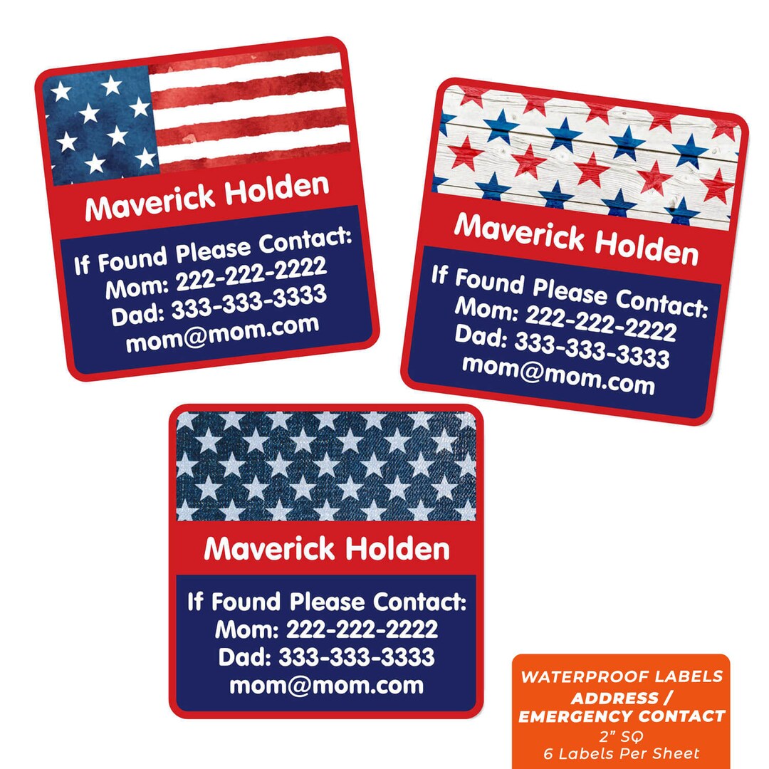 Emergency Contact Labels, Stars and Stripes - Etsy
