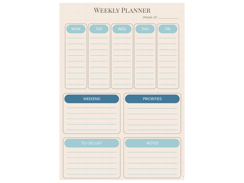 Neutral Weekly Planner Printable, Minimal Weekly Layout PDF, A4 A5 A3 ...