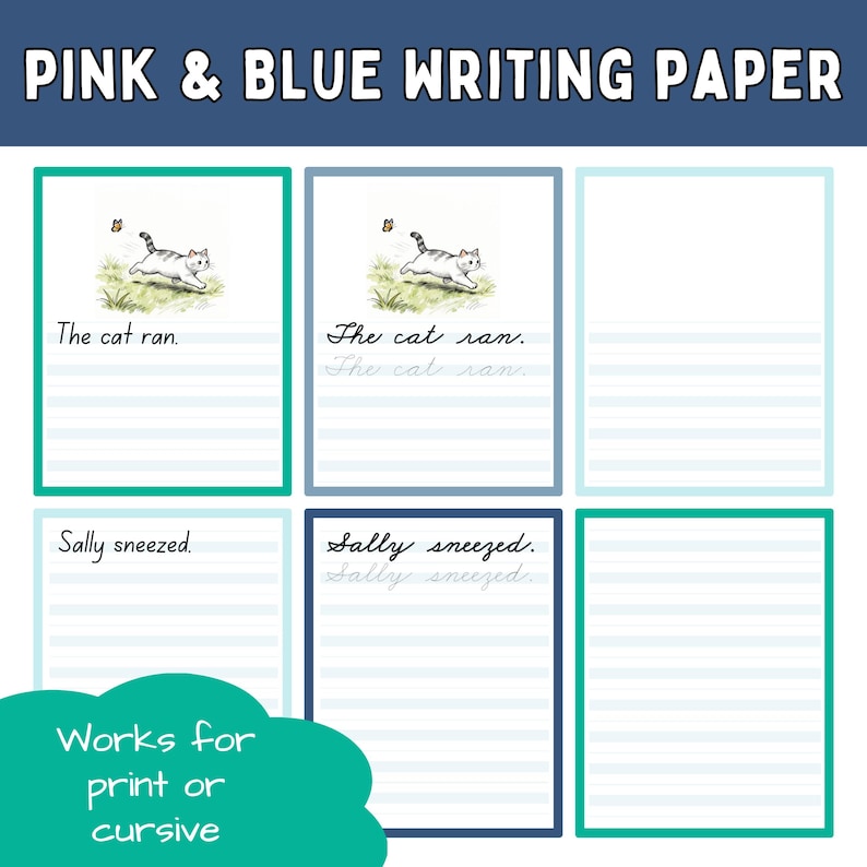 Montessori Writing Paper | Pink and Blue Lined Paper | Print & Cursive ...