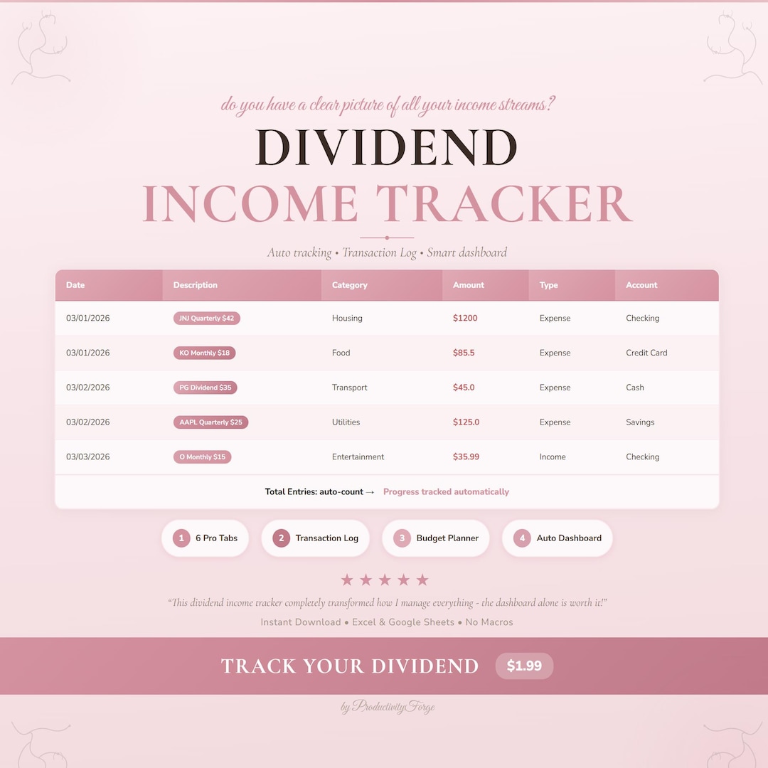 Dividend Income Tracker | Google Sheets Excel Spreadsheet Income ...