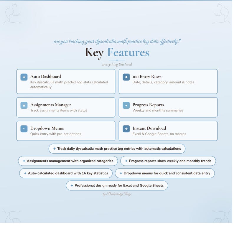 Dyscalculia Math Practice Log Tracker | Google Sheets Excel Spreadsheet ...