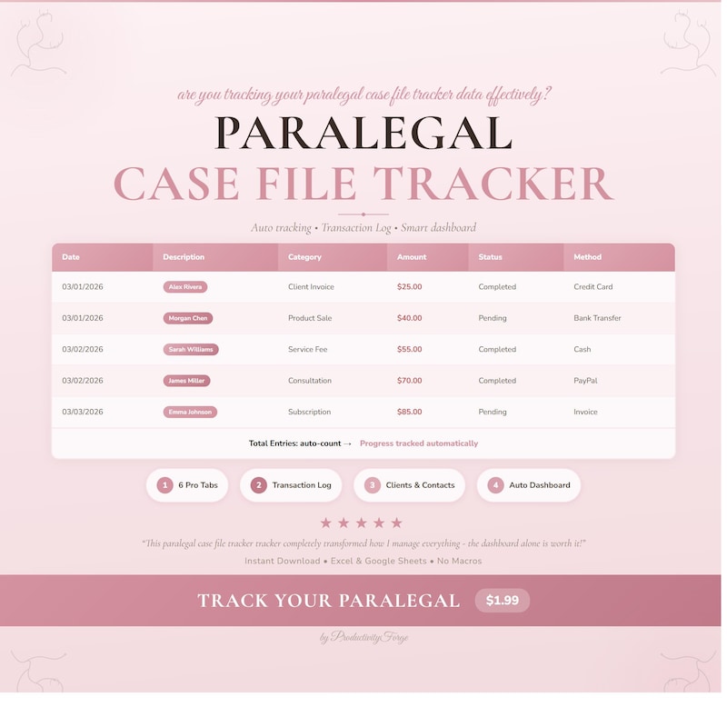 Paralegal Tracker Excel - Etsy