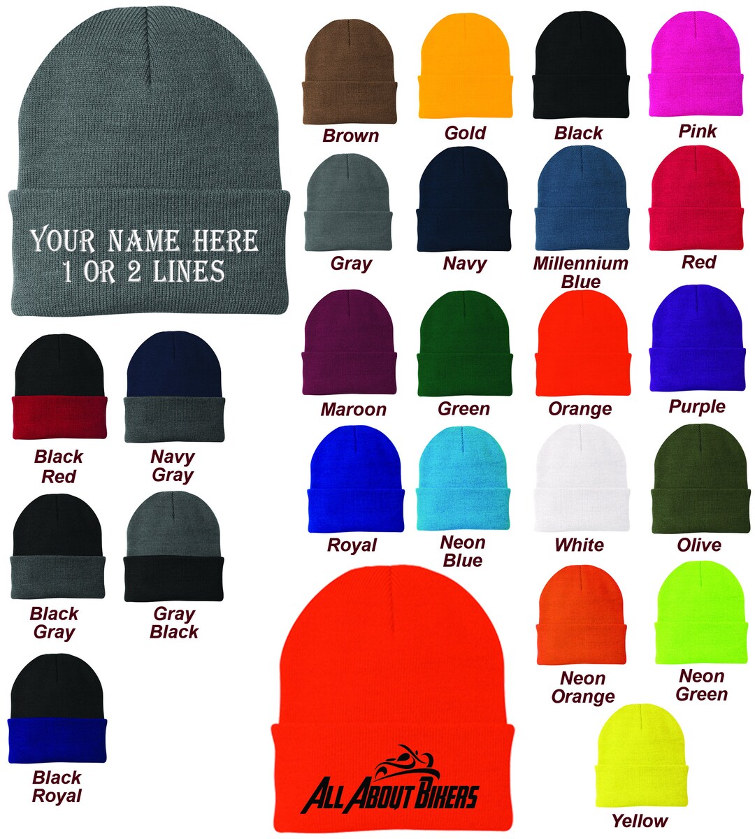 Red Personalized Embroidered Cuffed Beanie Cap Custom Toboggan FREE ...