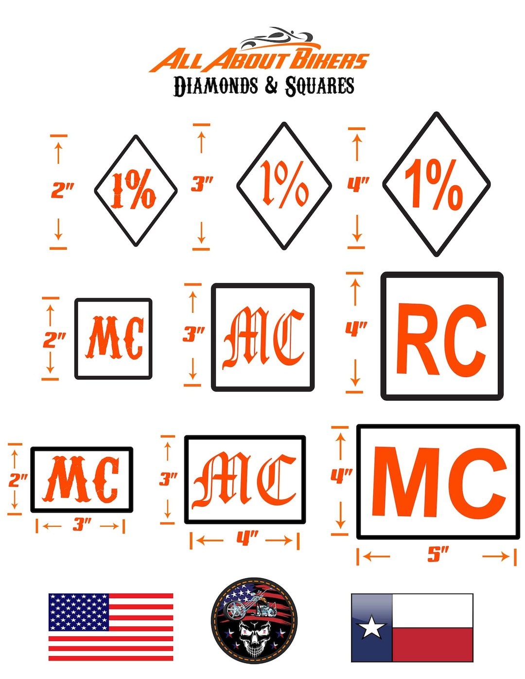 2" Square or Diamond Custom Embroidered Biker Patch Sizes and Colors ...