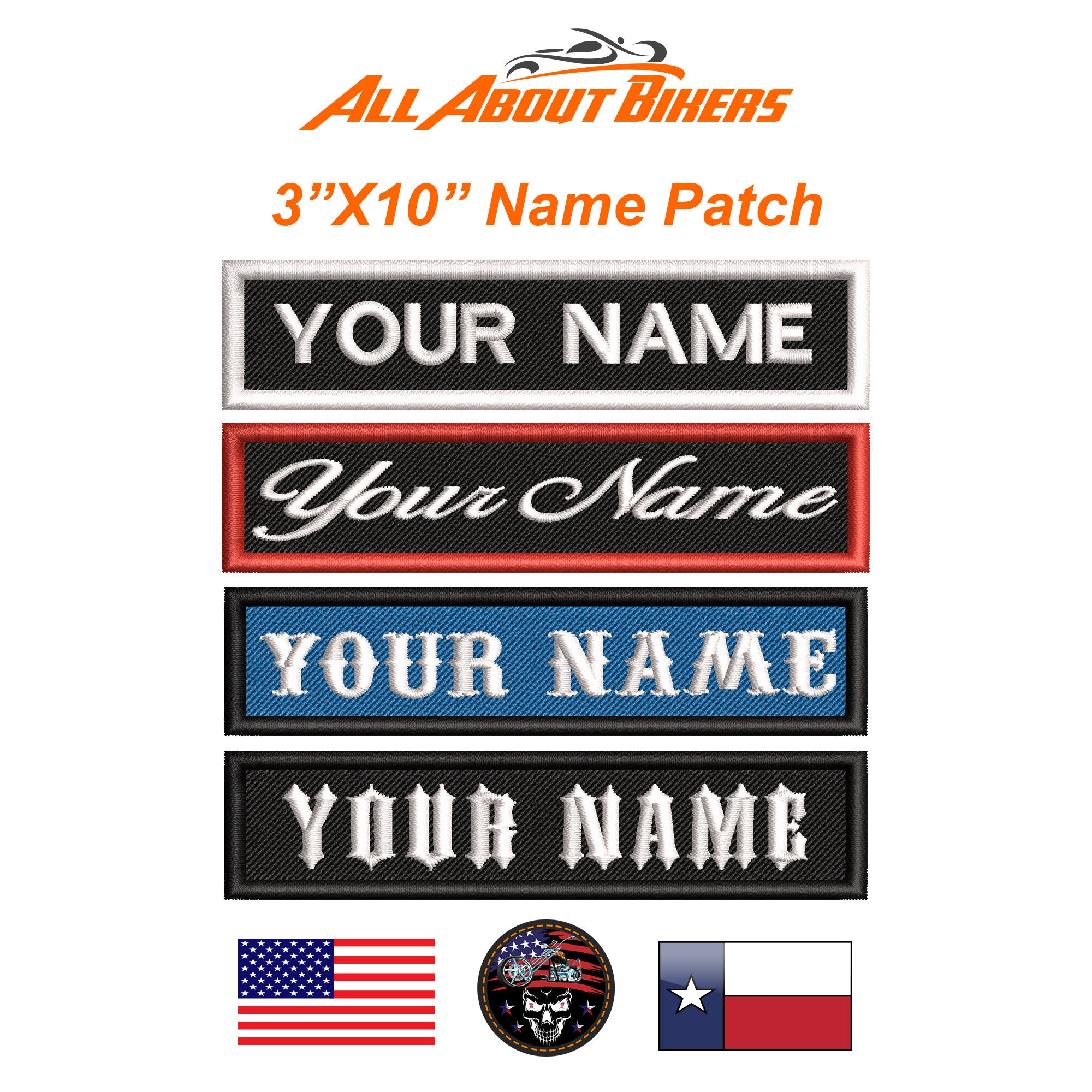 3"x10" Custom Embroidered Name Tag Motorcycle Personalized Biker Patch ...